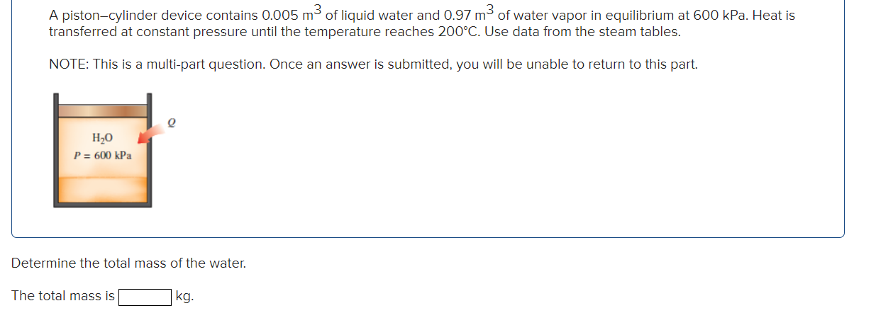 Solved A piston-cylinder device contains 0.005 m3 of liquid | Chegg.com