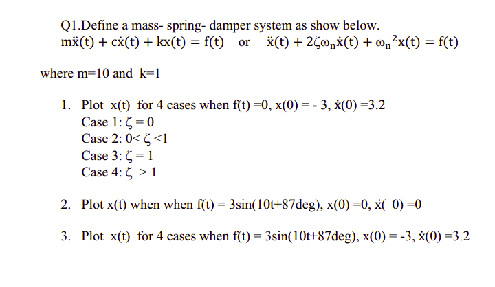 Solved mx¨(t)+cx˙(t)+kx(t)=f(t) or | Chegg.com