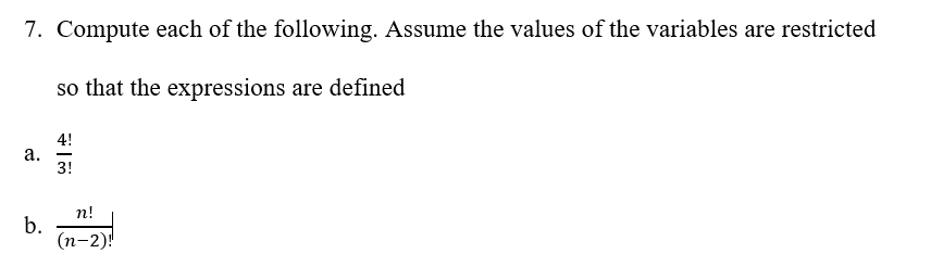 Solved 7. Compute each of the following. Assume the values | Chegg.com