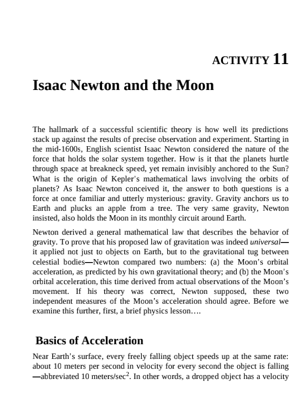 Solved ACTIVITY 11 Isaac Newton and the Moon The hallmark of | Chegg.com
