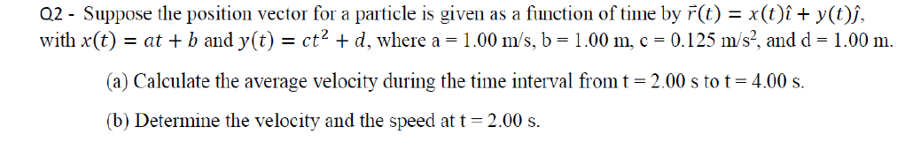 Solved Q2 - ﻿Suppose the position vector for a particle is | Chegg.com