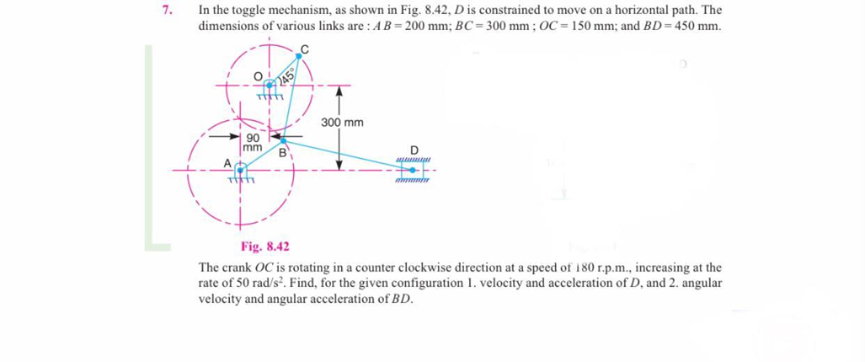 Solved 7. In the toggle mechanism, as shown in Fig. 8.42, D | Chegg.com