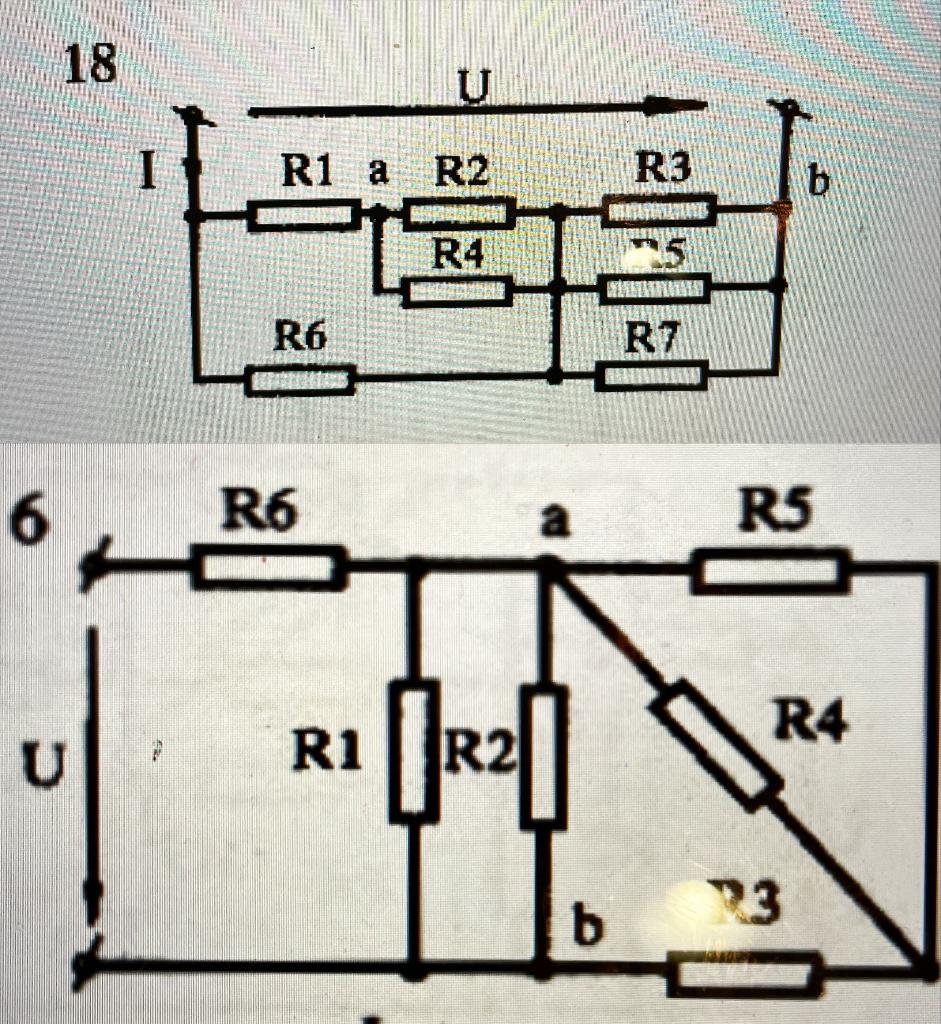Solved 18 U I R1 a R2 R3 b R4 R6 R7 6 R6 а RS R4 U R1 ( R2 b | Chegg.com
