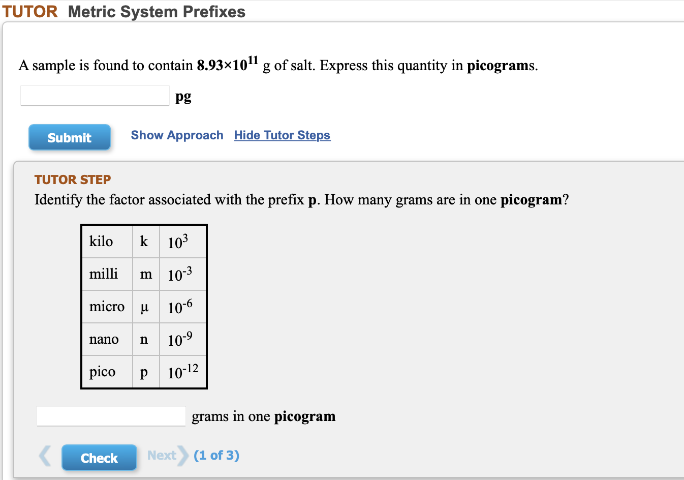 Solved TUTOR Metric System Prefixes A sample is found to | Chegg.com