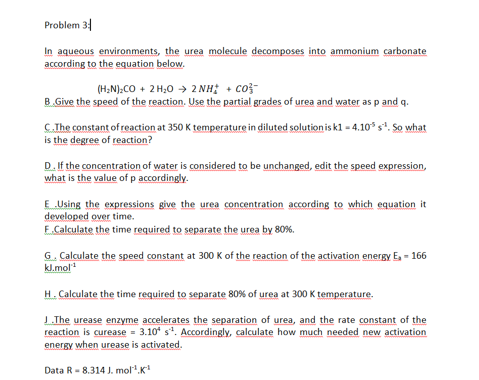 Solved Problem 3:1 In aqueous environments, the urea | Chegg.com