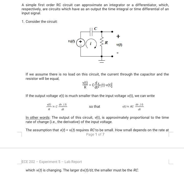 Solved A simple first order RC circuit can approximate an | Chegg.com