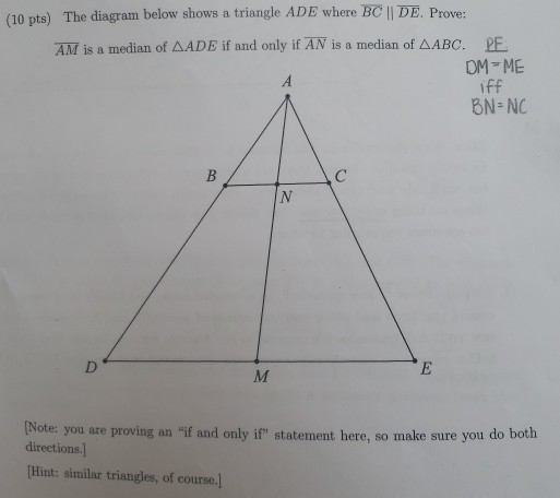 Solved (10 pts) The diagram below shows a triangle ADE where | Chegg.com