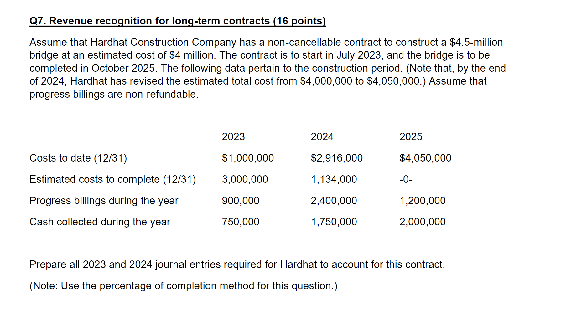 Solved Q7. Revenue recognition for long-term contracts ( 16 | Chegg.com