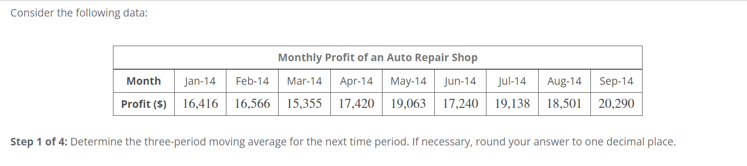 Solved Step 2 of 4: Determine the three-period weighted | Chegg.com