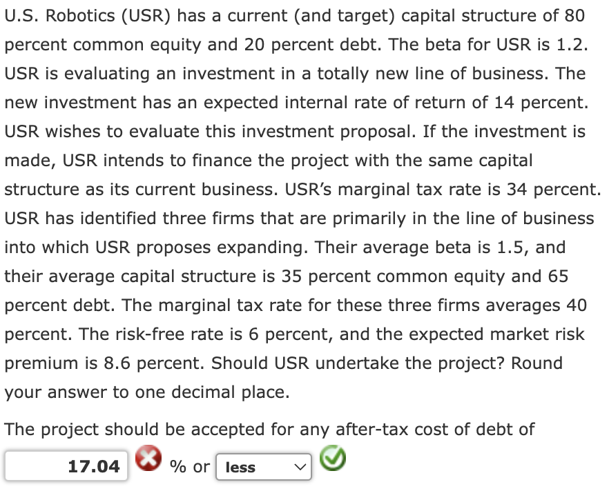 Solved U.S. ﻿Robotics (USR) ﻿has a current (and target) | Chegg.com