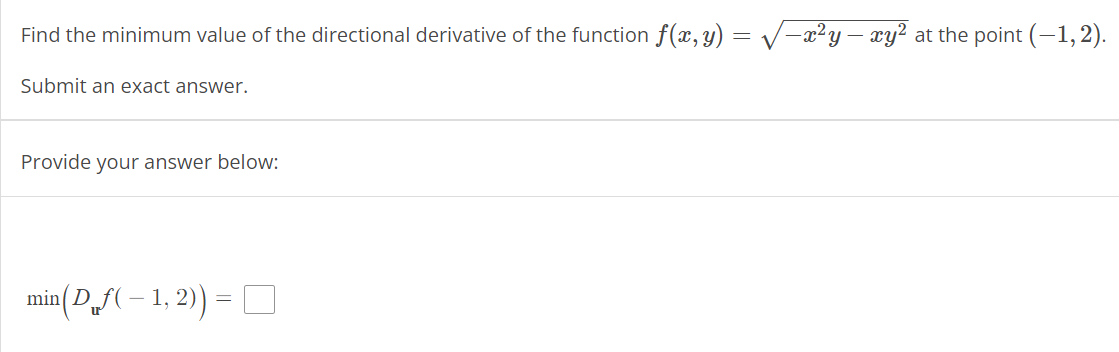 Solved Find the minimum value of the directional derivative | Chegg.com