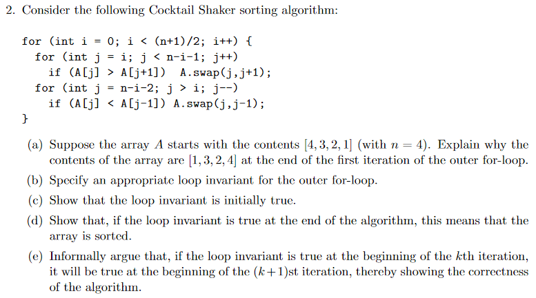 2. Consider the following Cocktail Shaker sorting | Chegg.com
