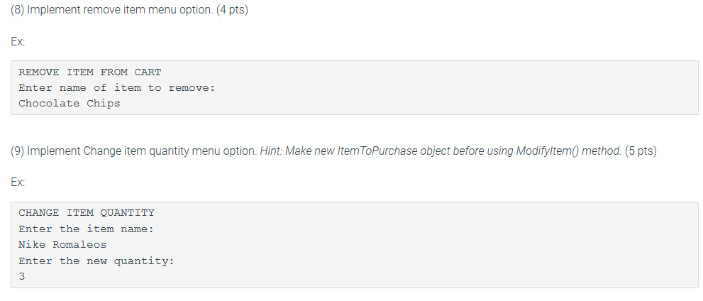 7.11 LAB: Online shopping cart Part 2 This program | Chegg.com