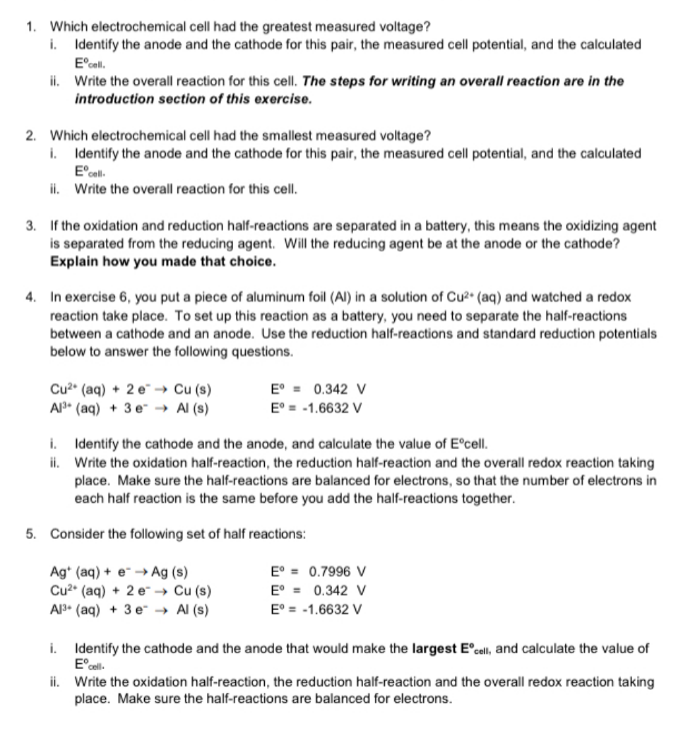 Solved Lab:Anode: Zn2+ ﻿Cathode: Cu2+ // 920 ﻿mVAnode: Fe | Chegg.com