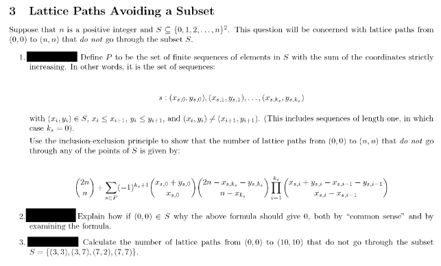 3 Lattice Paths Avoiding a Subset Suppose that n is a | Chegg.com