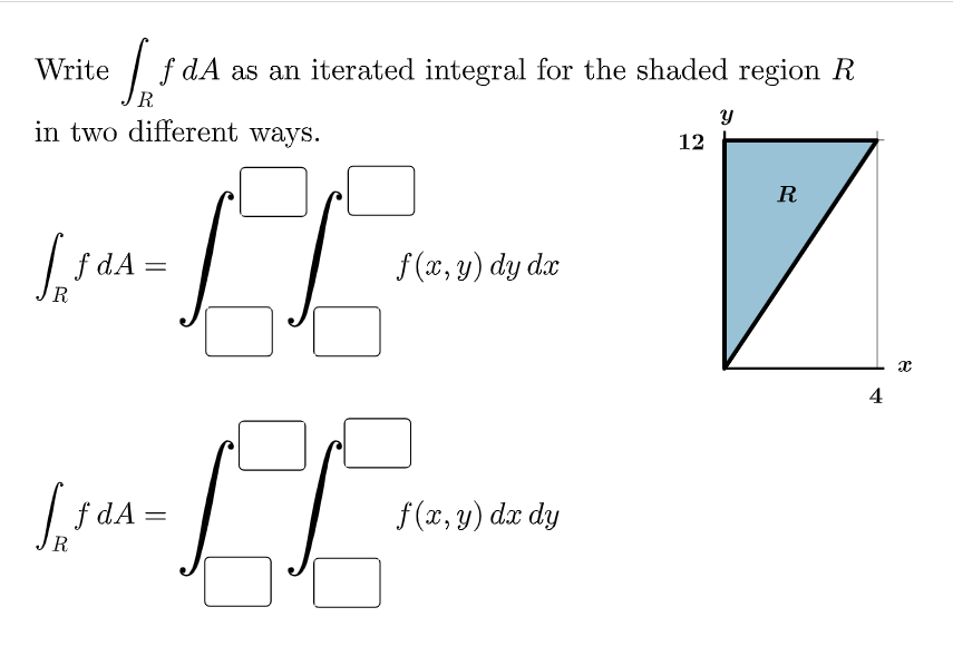 Solved Write | fdA as an iterated integral for the shaded | Chegg.com