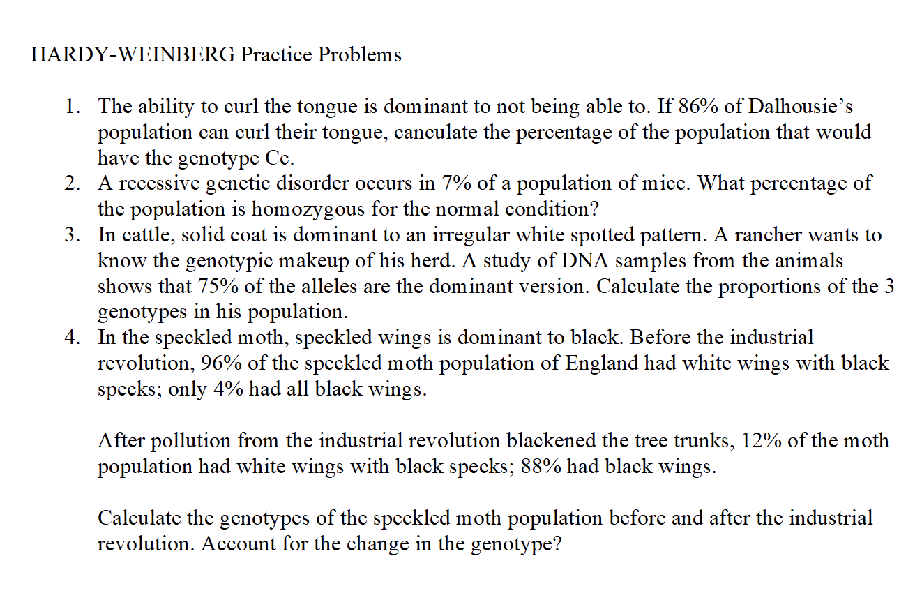 Solved HARDY-WEINBERG Practice Problems 1. The ability to | Chegg.com