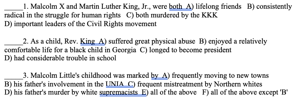Solved 1. Malcolm X and Martin Luther King, Jr., were both | Chegg.com