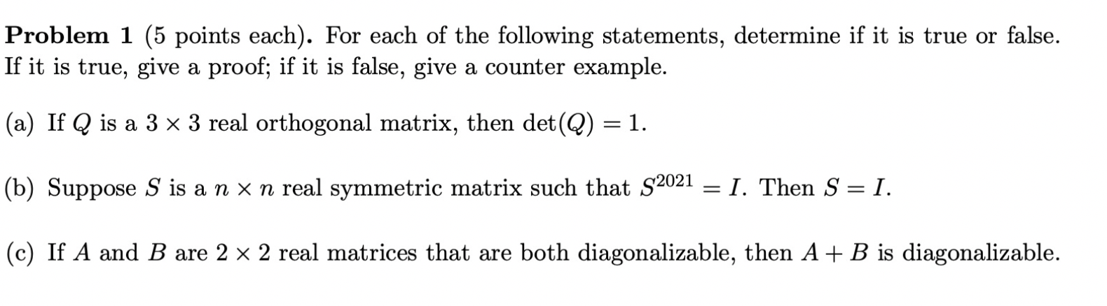 Solved Problem 1 (5 points each). For each of the following | Chegg.com