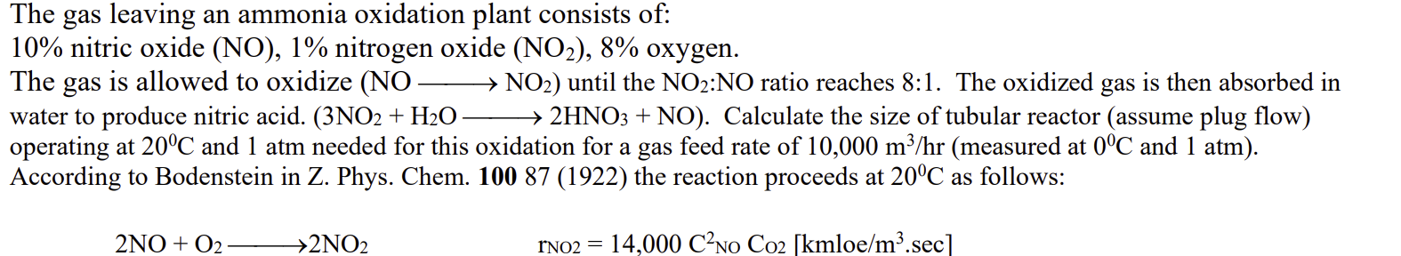 Solved The gas leaving an ammonia oxidation plant consists | Chegg.com