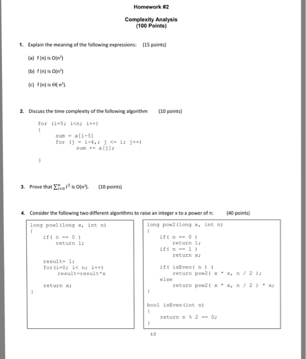 Solved Homework #2 Complexity Analysis 1. Explain the | Chegg.com