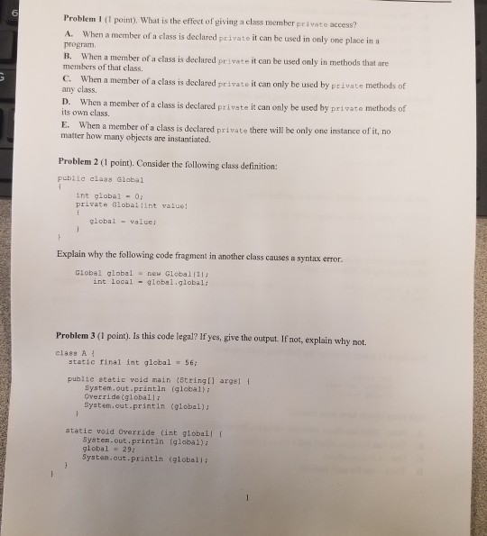Solved Problem I (I point). What is the effect of giving a | Chegg.com