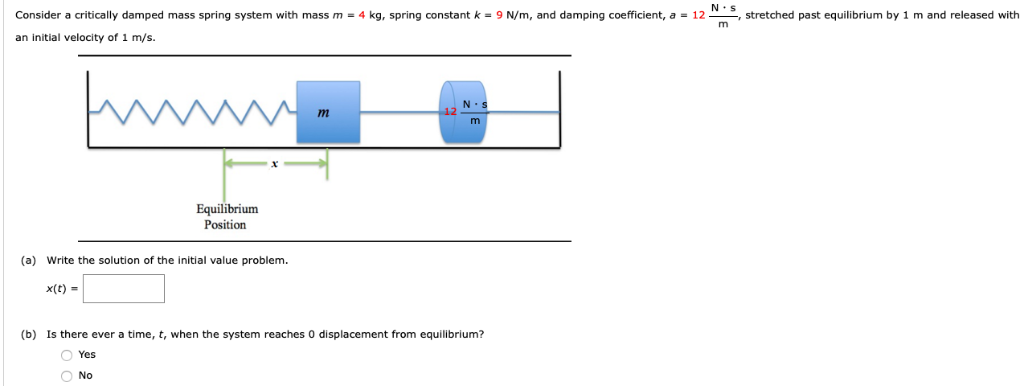 Solved Consider a critically damped mass spring system with | Chegg.com