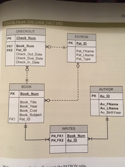 Solved Ch FIGURE P CHECKOUT PATRON PK Check Num PK Pat ID | Chegg.com