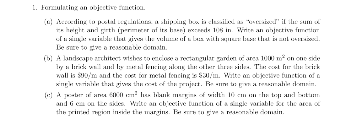 Solved 1. Formulating an objective function. (a) According | Chegg.com