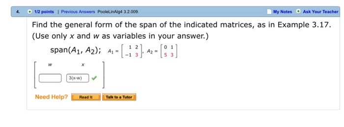 Solved How do I find the general form of the span of the | Chegg.com
