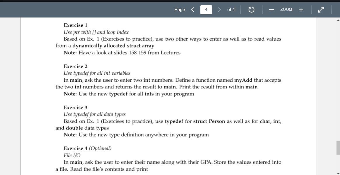 Solved Page 4 of 4 ZOOM Exercise 1 Use ptr with [] and loop | Chegg.com