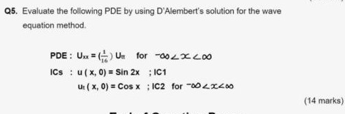Solved Q5. Evaluate the following PDE by using D'Alembert's | Chegg.com