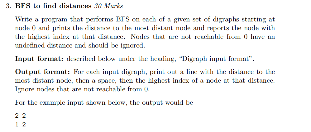 Solved 3. BFS to find distances 30 Marks Write a program | Chegg.com