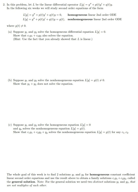 Solved 2. In this problem, let L be the linear differential | Chegg.com