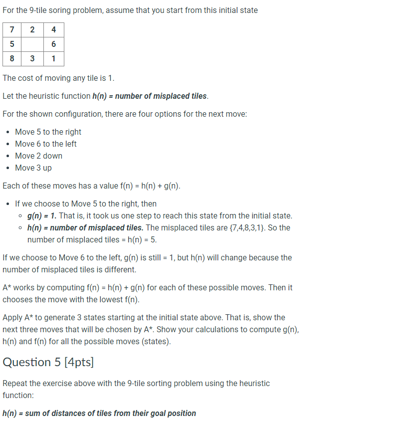 Solved For the 9-tile soring problem, assume that you start | Chegg.com
