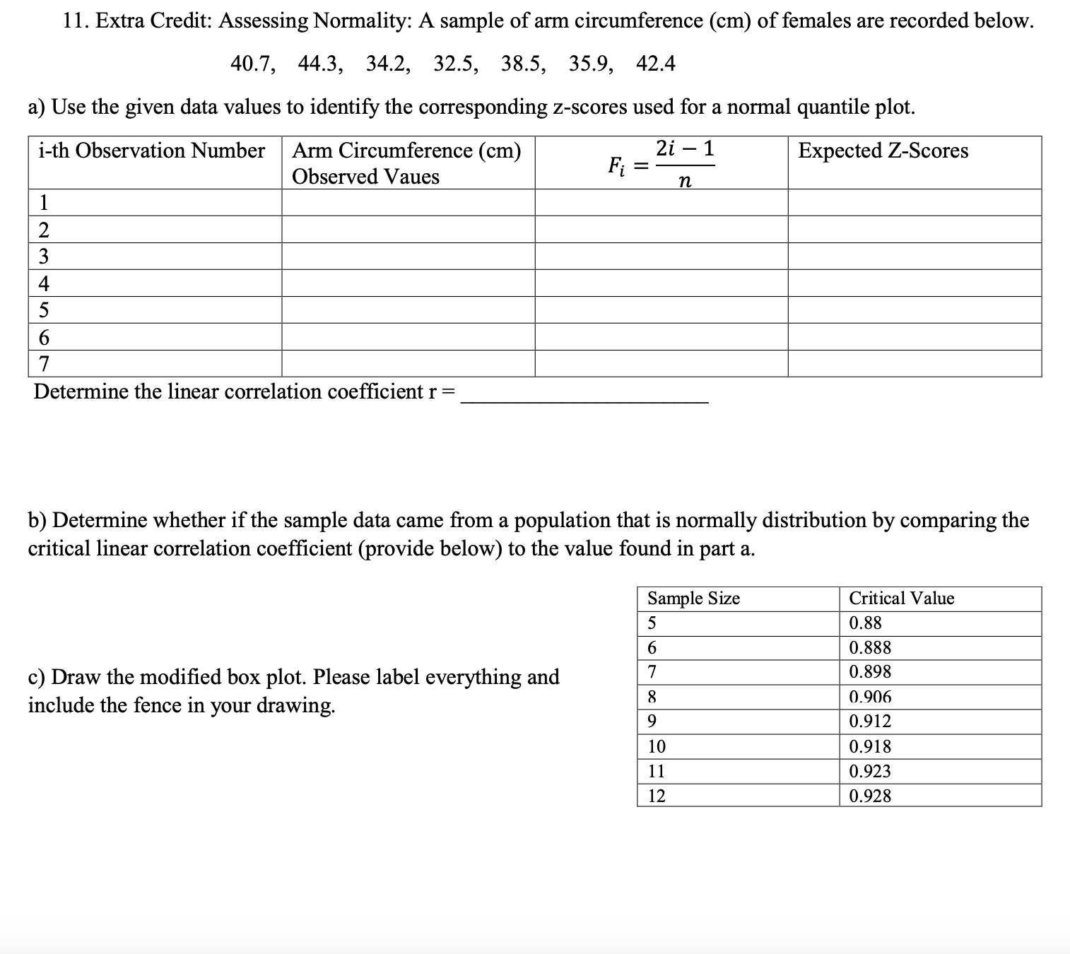 11. Extra Credit: Assessing Normality: A sample of | Chegg.com