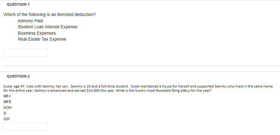 Solved QUESTION 1 Which of the following is an itemized | Chegg.com