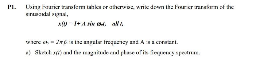 Solved Using Fourier transform tables or otherwise, write | Chegg.com