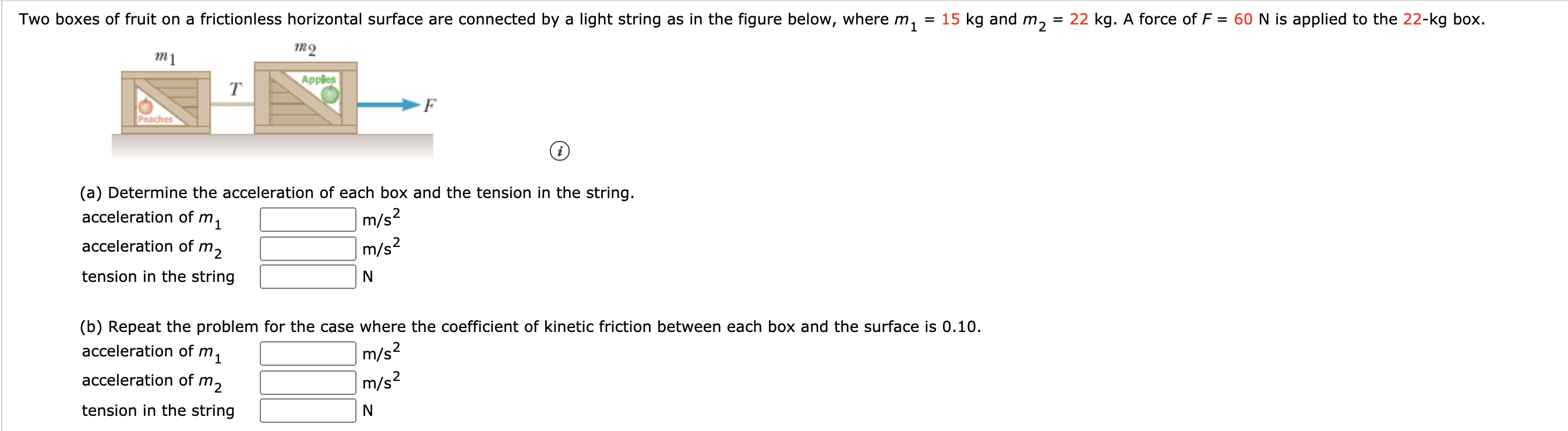 Solved Two boxes of fruit on a frictionless horizontal | Chegg.com