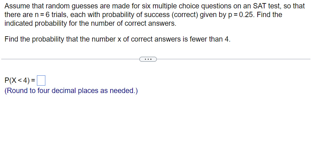 Solved Assume that random guesses are made for six multiple | Chegg.com