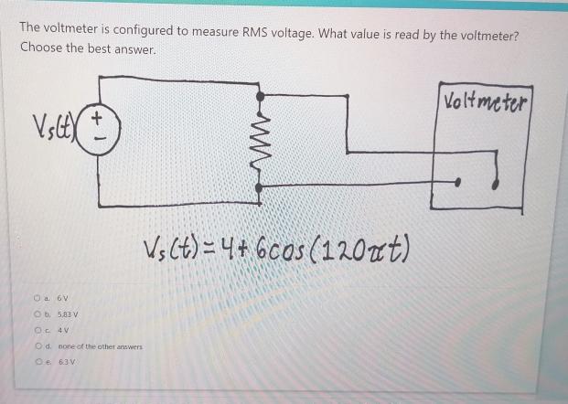 Solved The voltmeter is configured to measure RMS voltage. | Chegg.com
