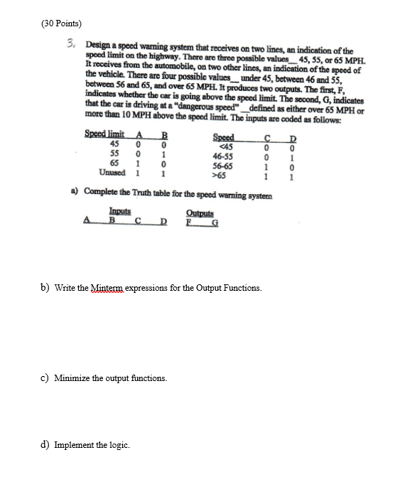 Solved 3. Design a speed warning system that receives on two | Chegg.com