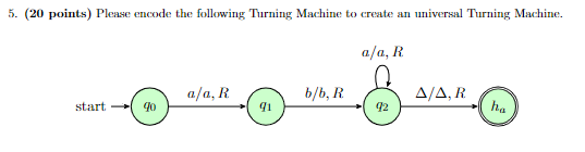 Solved 5. (20 points) Please encode the following Turning | Chegg.com