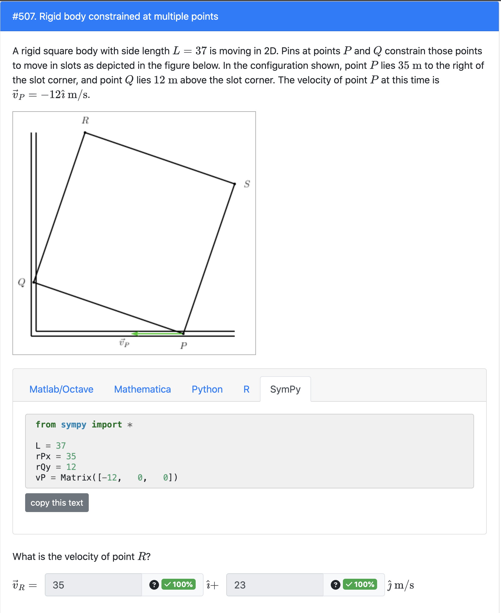 Solved \#507. Rigid body constrained at multiple points A | Chegg.com
