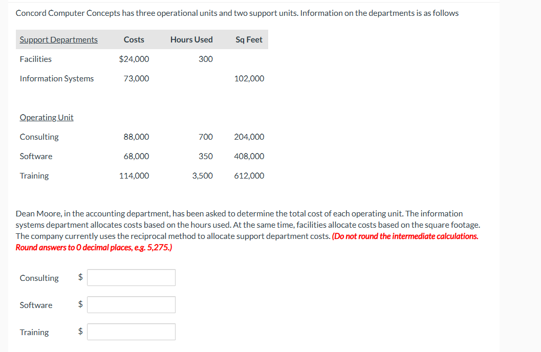 Solved Concord Computer Concepts has three operational units | Chegg.com