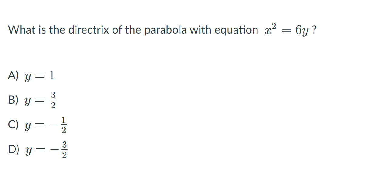 Solved What is the directrix of the parabola with equation | Chegg.com