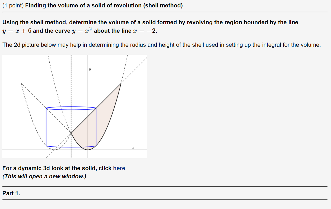 Solved (1 point) Finding the volume of a solid of revolution | Chegg.com