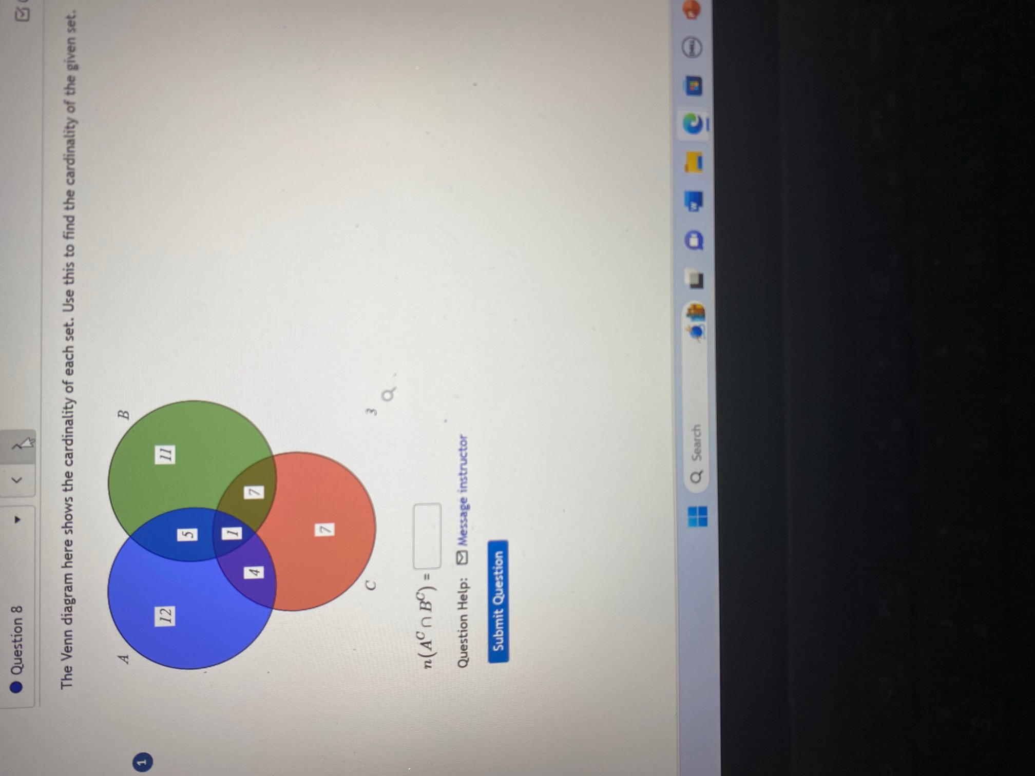 Solved The Venn diagram here shows the cardinality of each | Chegg.com