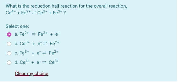 Solved What is the reduction half reaction for the overall | Chegg.com