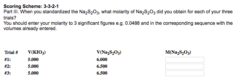 Solved I'm having trouble finding the molarity of Na2S2O3. | Chegg.com